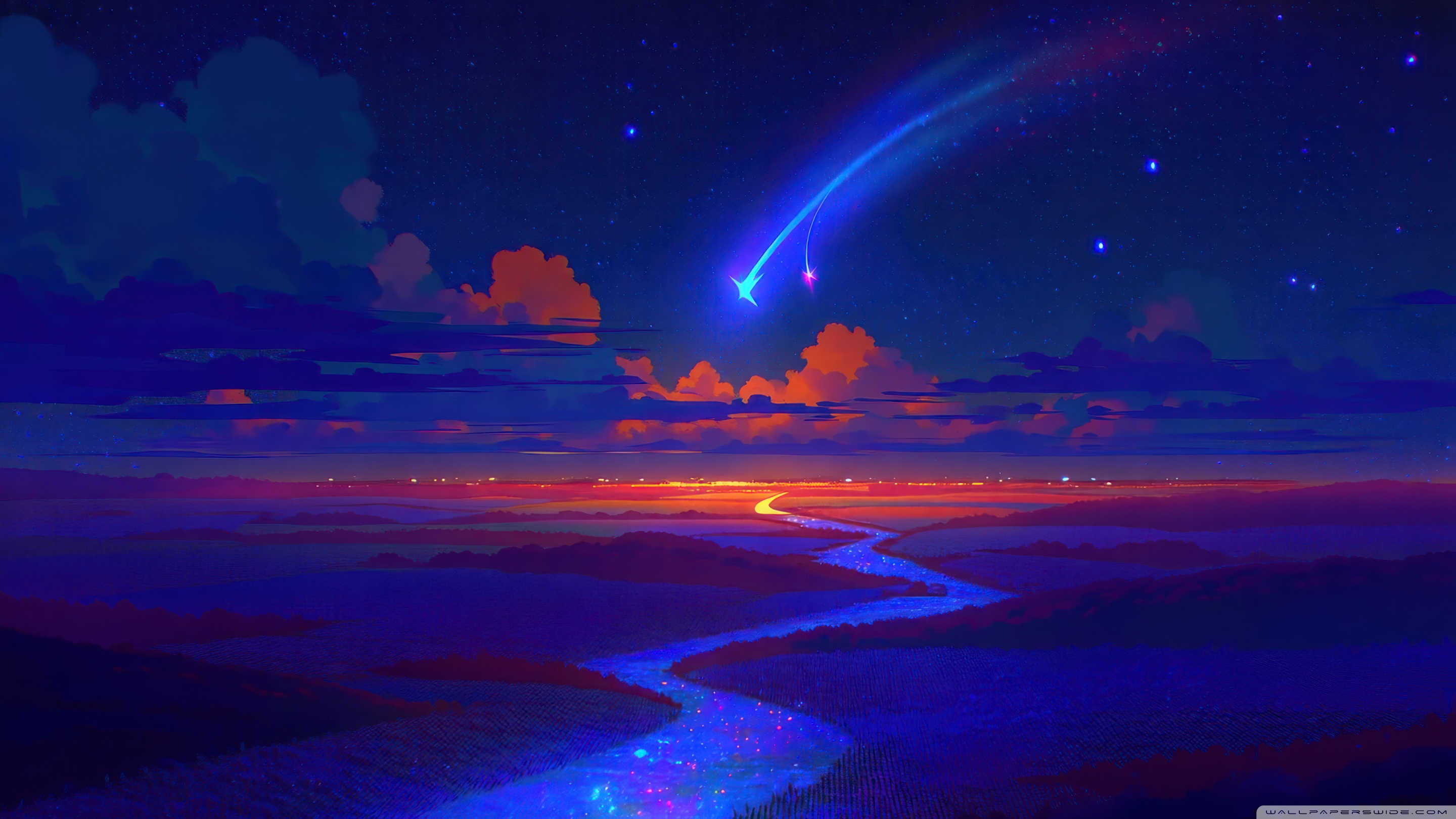 A Shooting Star in the Sky Illustration 4K UHD Wallpaper for UltraHD ...