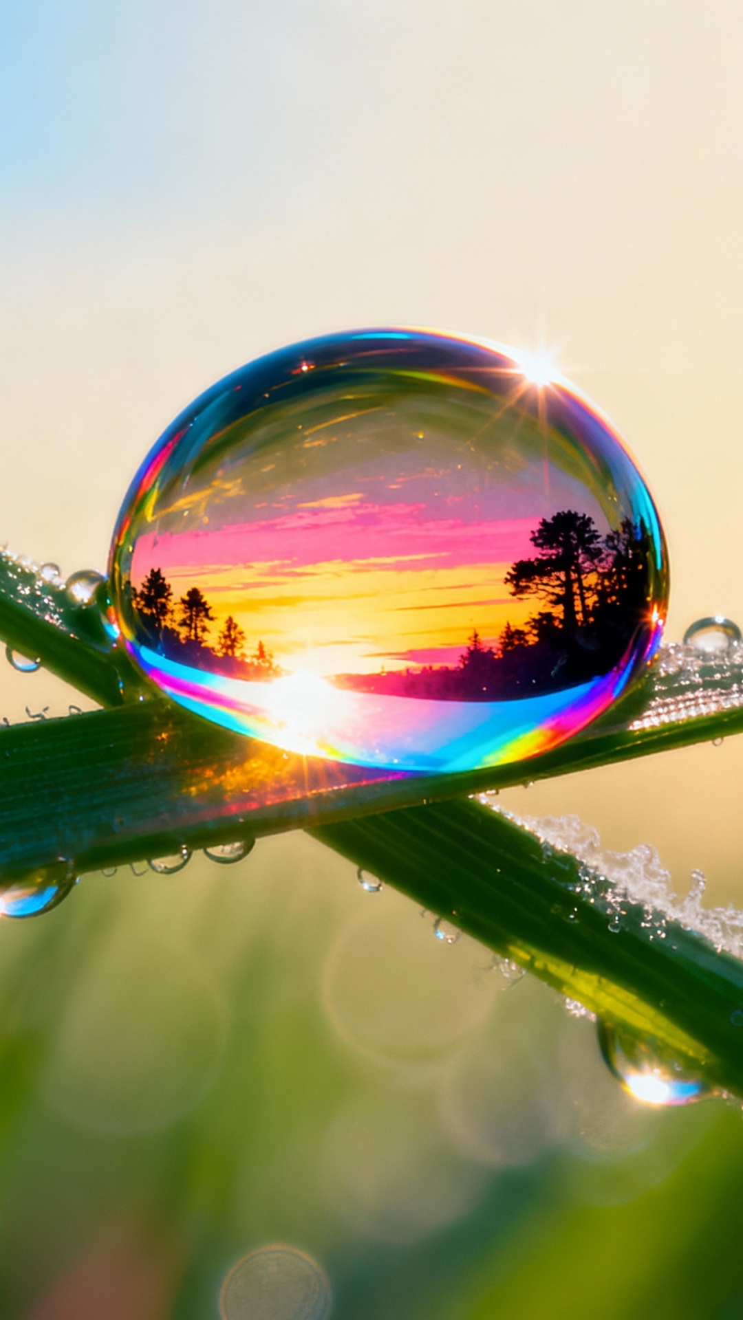 Colorful Reflection in a Dew Drop on the Grass 4K UHD Wallpaper for ...