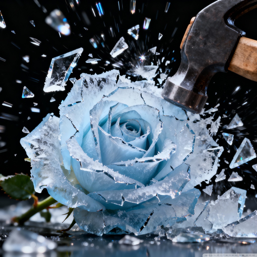 Frozen Rose smashed by Hammer 4K UHD Wallpaper for UltraHD Desktop and ...
