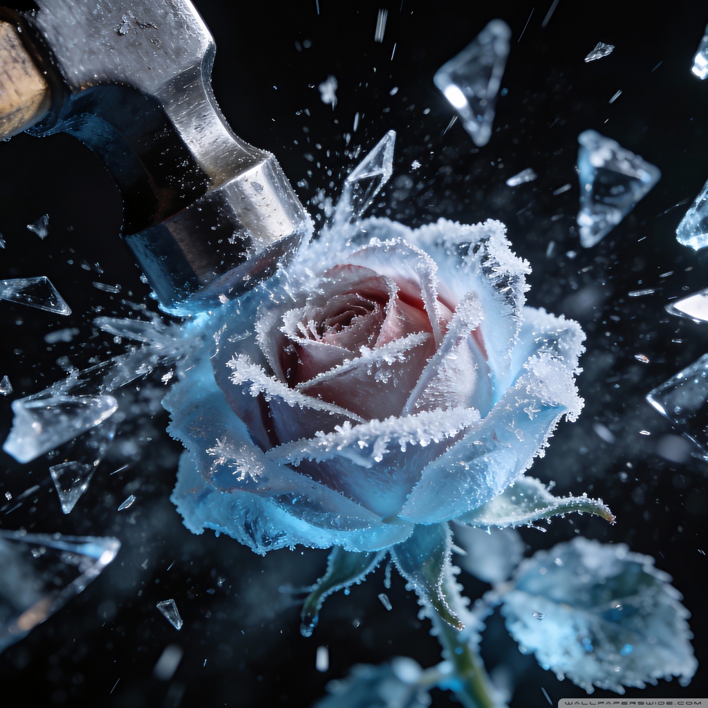 Frozen Rose smashed by Hammer 4K UHD Wallpaper for UltraHD Desktop and ...