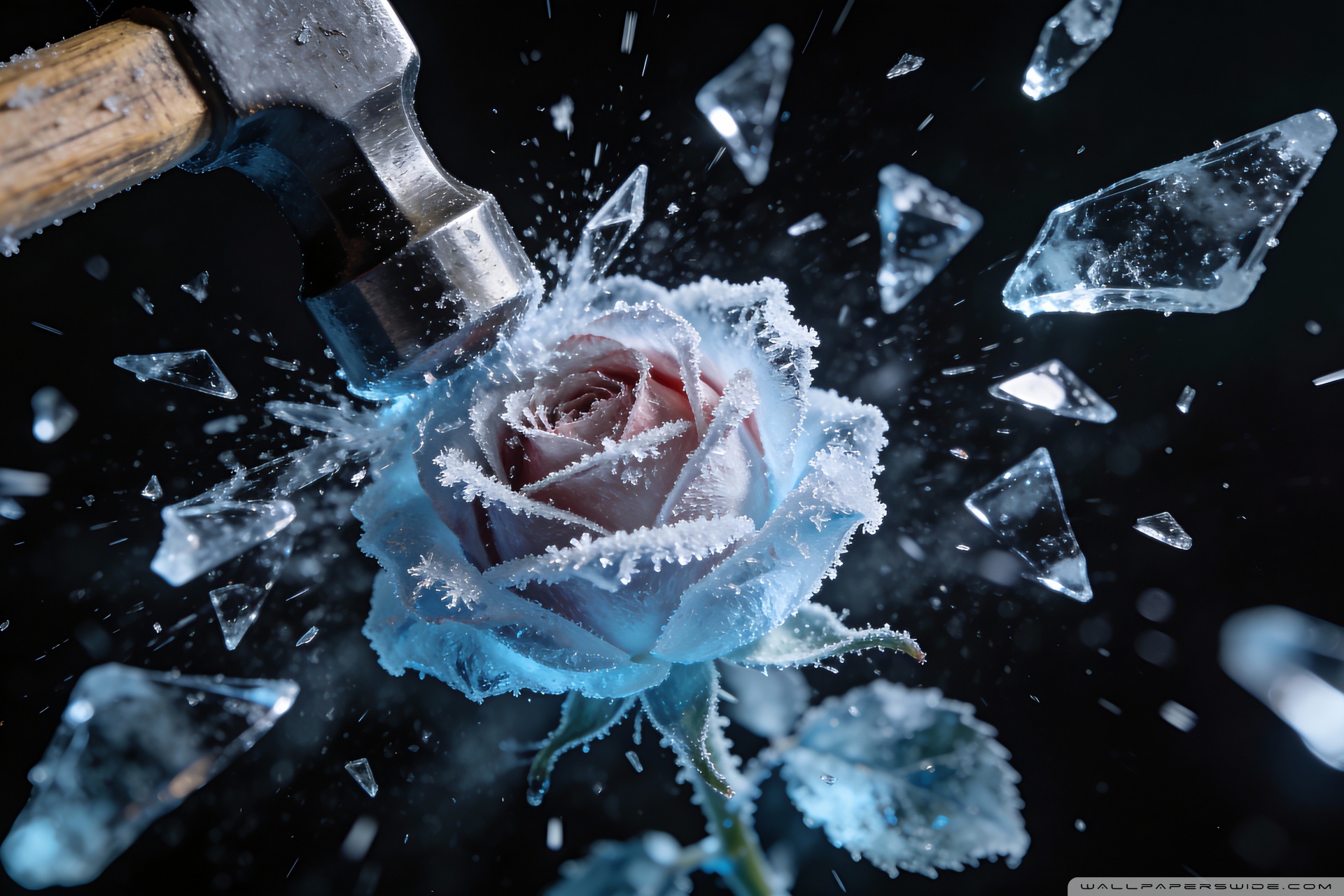 Frozen Rose smashed by Hammer 4K UHD Wallpaper for UltraHD Desktop and ...