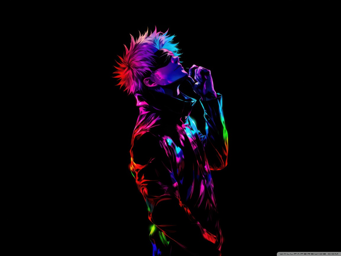 Gojo Satoru, Colorful, Black Background, FanArt, Manga, Iridescent 4K ...