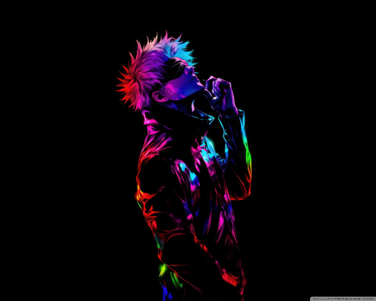 Gojo Satoru, Colorful, Black Background, FanArt, Manga, Iridescent 4K ...