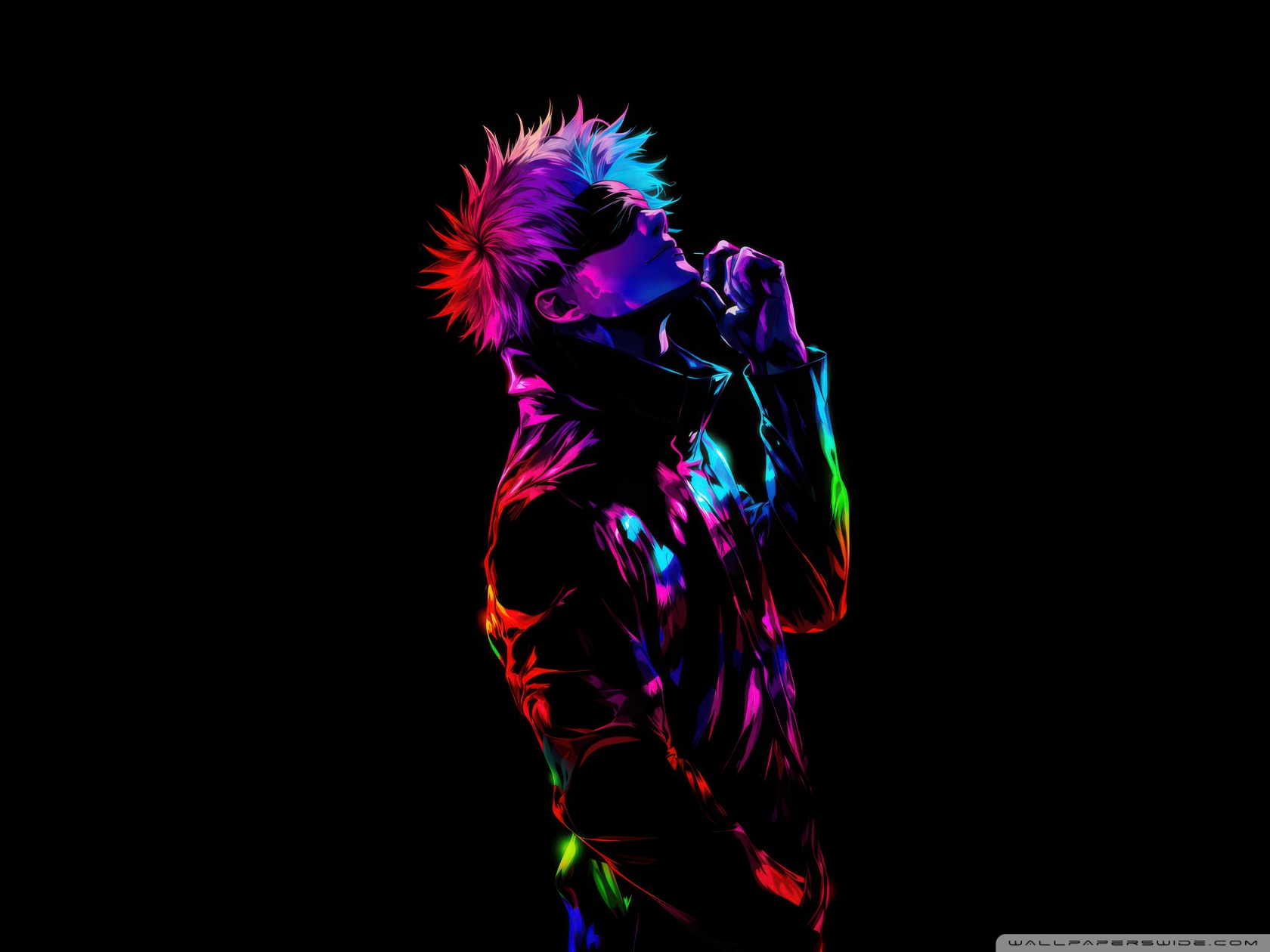 Gojo Satoru, Colorful, Black Background, FanArt, Manga, Iridescent 4K ...