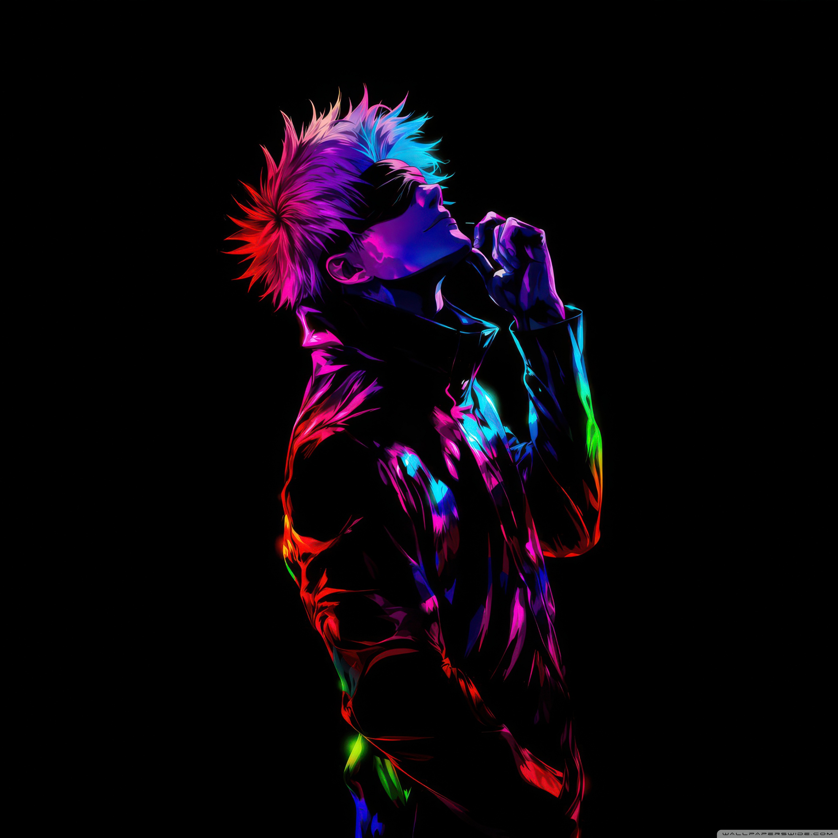 Gojo Satoru, Colorful, Black Background, FanArt, Manga, Iridescent 4K ...