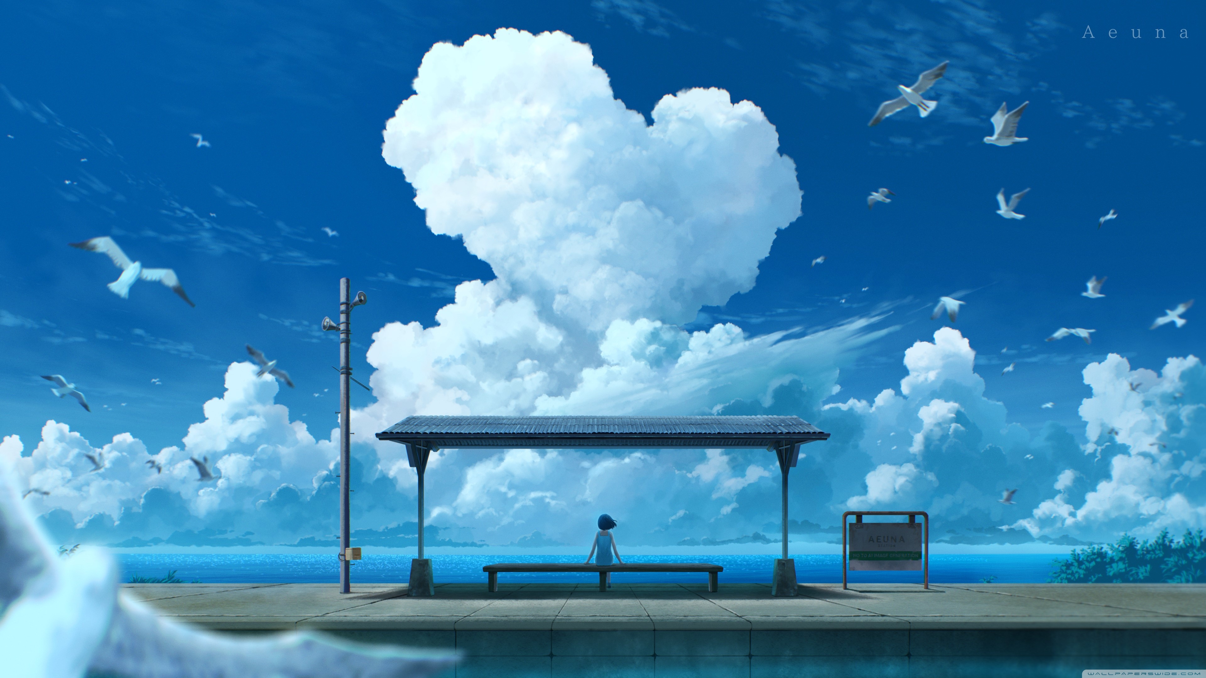 Seaside Anime Train Station 4K UHD Wallpaper for UltraHD Desktop and TV ...